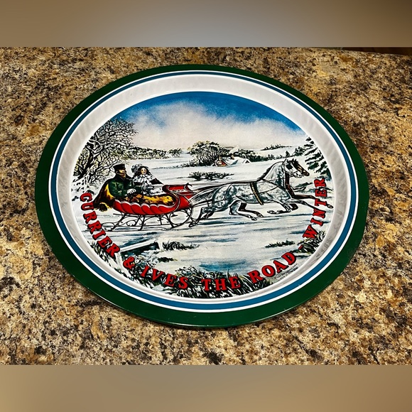 Currier & Ives | Holiday | Vintage Currier And Ives Christmas Tin Tray ...